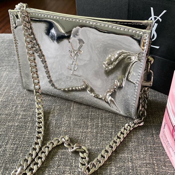 Yves Saint Laurent | Bags | Ysl Silver Cosmetic Pouch | Poshmark